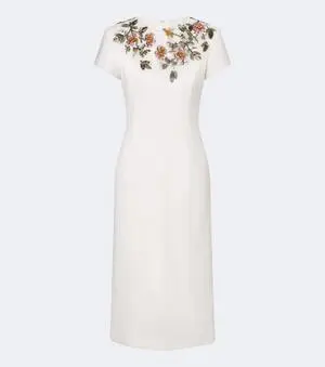 Oscar De La Renta Floral-appliqué Wool-blend Cocktail Dress
