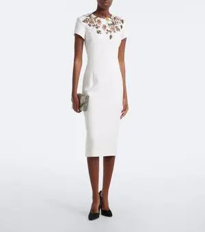 Oscar De La Renta Floral-appliqué Wool-blend Cocktail Dress