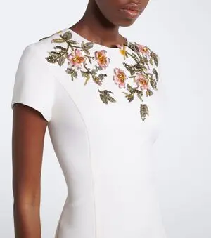 Oscar De La Renta Floral-appliqué Wool-blend Cocktail Dress