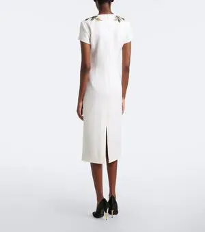 Oscar De La Renta Floral-appliqué Wool-blend Cocktail Dress