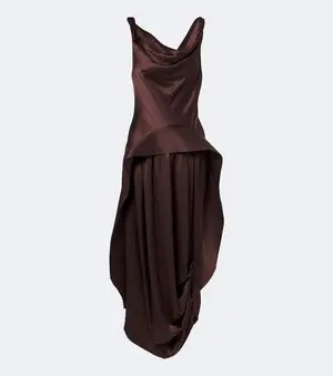 XU ZHI Asymmetric Silk Satin Midi Dress - Brown