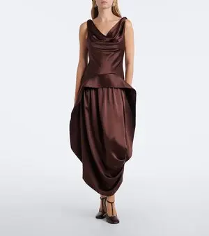 XU ZHI Asymmetric Silk Satin Midi Dress
