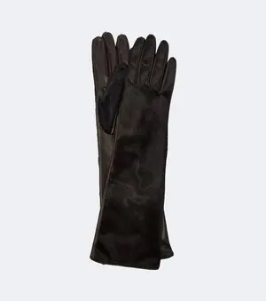 Nour Hammour Calf Hair And Leather Gloves - Brown