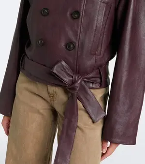 7 For All Mankind Cropped Double-breasted Leather Jacket