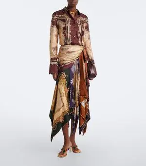 Zimmermann Valiant Draped Printed Silk Maxi Skirt