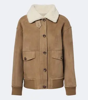 YVES SALOMON Teddy-trimmed Suede Jacket - Brown