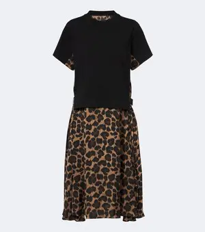 Sacai Leopard-print Cotton Jersey Midi Dress
