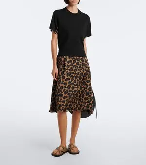 Sacai Leopard-print Cotton Jersey Midi Dress