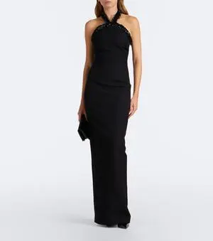 Roland Mouret Embellished Crêpe Halterneck Gown