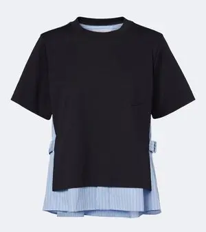 Sacai Layered Cotton Jersey And Poplin Top