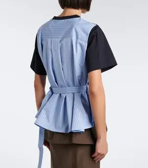 Sacai Layered Cotton Jersey And Poplin Top