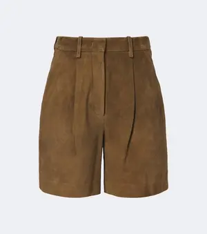 JOSEPH Suze Pleated Suede Shorts - Brown