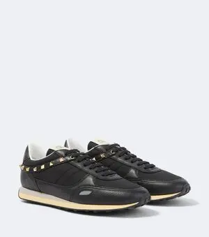 Valentino Garavani Stud Up Leather-trimmed Sneakers - Black