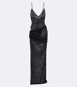 Alex Perry Draped Leopard-print Lace Maxi Dress - Black