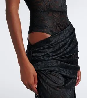 Alex Perry Draped Leopard-print Lace Maxi Dress