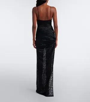 Alex Perry Draped Leopard-print Lace Maxi Dress