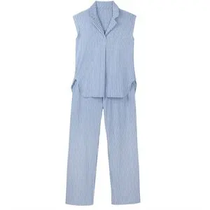 MAMU DREAM Sleeveless Brushed Organic Cotton Jersey Striped Pk Set - Blue