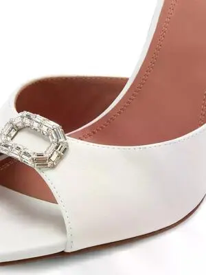 Amina Muaddi Mini Camelia Crystal-buckle Mules - White