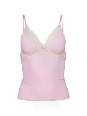 FLEUR DU MAL Lace-trim Ribbed Top - Pink