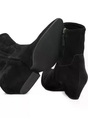 DEL CARLO Suede Pointed-toe Ankle Boots - Black