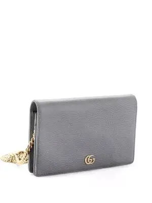 Gucci Petite Gg Marmont Chain Wallet Leather Mini Crossbody Bag - Grey