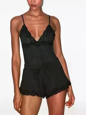 FLEUR DU MAL Lace-trim Ribbed Top - Black