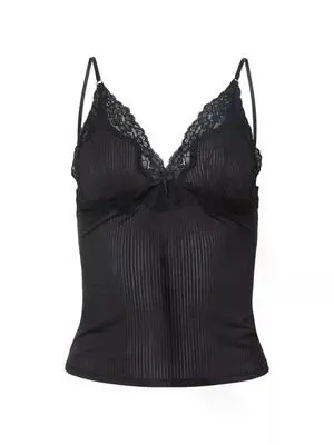 FLEUR DU MAL Lace-trim Ribbed Top - Black