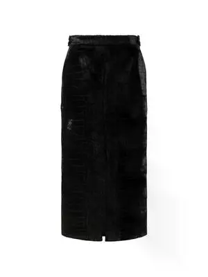 TOM FORD Croc-effect Velvet Midi Skirt - Black