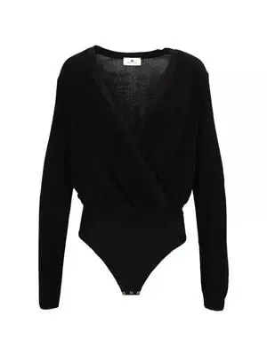 Elisabetta Franchi Ribbed Wrap-style Bodysuit - Black