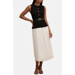 EVER NEW Loiusa Belted Sleeveless Mixed Media Maxi Dress - Mono