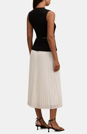 EVER NEW Loiusa Belted Sleeveless Mixed Media Maxi Dress