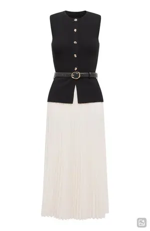 EVER NEW Loiusa Belted Sleeveless Mixed Media Maxi Dress
