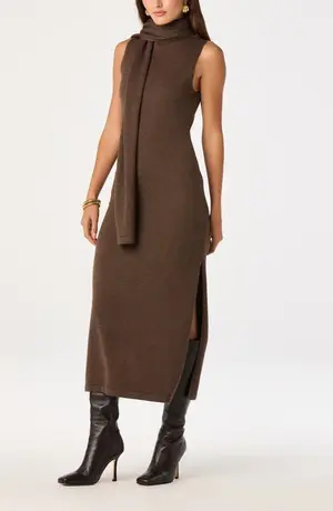 Astr The Label Shyanne Sleeveless Scarf Detail Midi Sweater Dress - Brown