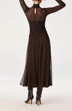 Astr The Label Camila Lace Mock Neck Midi Dress