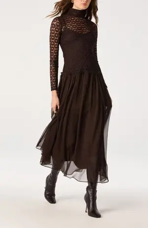 Astr The Label Camila Lace Mock Neck Midi Dress