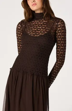 Astr The Label Camila Lace Mock Neck Midi Dress