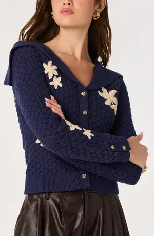 Astr The Label Analissa Floral Appliqué Cardigan