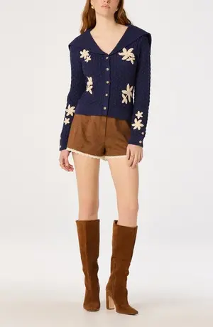 Astr The Label Analissa Floral Appliqué Cardigan