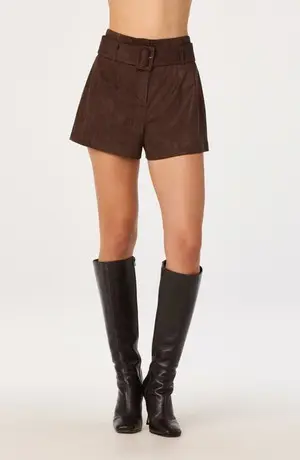 Astr The Label Rain High Waist Belted Shorts - Espresso