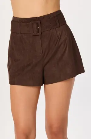 Astr The Label Rain High Waist Belted Shorts - Espresso