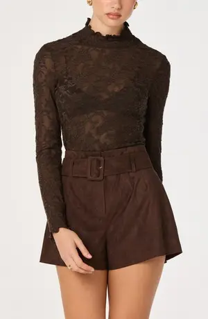 Astr The Label Rain High Waist Belted Shorts - Espresso