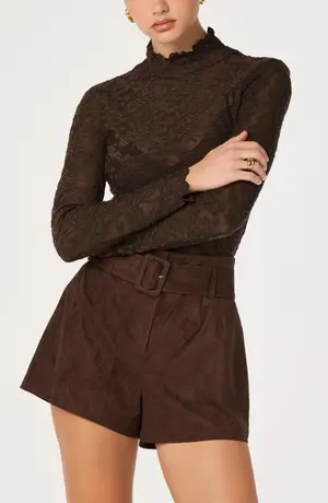 Astr The Label Rain High Waist Belted Shorts - Espresso