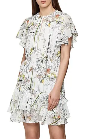 REISS Juno Watercolor Floral Print Dress