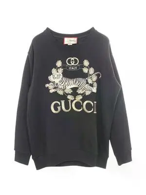 Gucci 2010s Interlocking G Tiger-embroidered Sweatshirt - Black