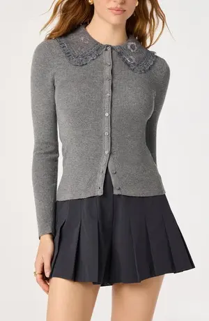 Astr The Label Sonya Lace Collar Rib Cardigan