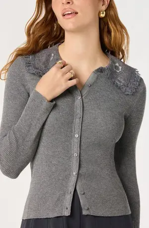 Astr The Label Sonya Lace Collar Rib Cardigan