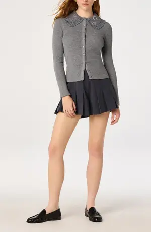 Astr The Label Sonya Lace Collar Rib Cardigan
