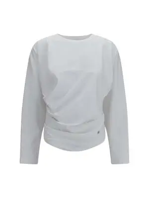 GANNI Asymmetric Draped Stretch Cotton Top