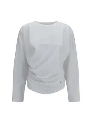 GANNI Ganni Women Asymmetric Draped Stretch Cotton Top White