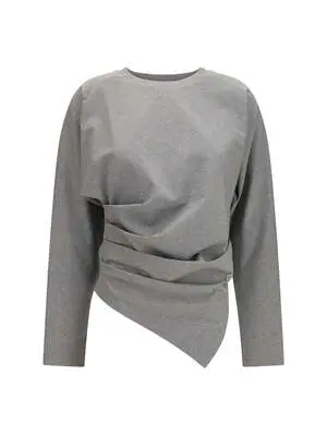 GANNI Asymmetric Draped Stretch Cotton Top